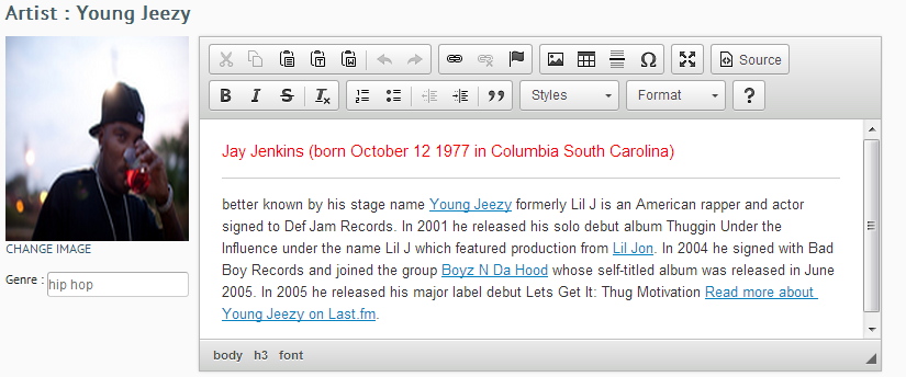 Artist Profile Widget by SHOUTcast Widgets